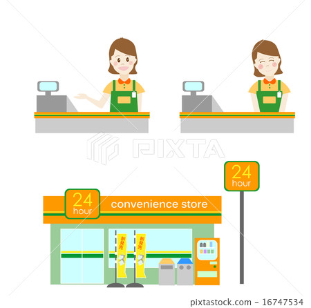 Convenience store and employee, part, part-time... - Stock Illustration ...
