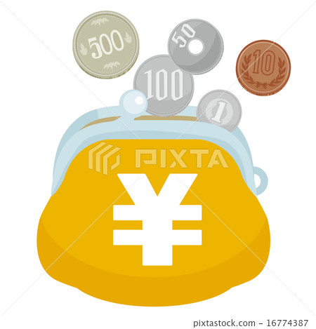 A wallet into which a yen coin enters, a yellow... - Stock Illustration ...