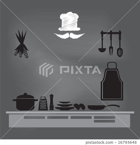 kitchenware sign on chalk board background - Stock Illustration ...