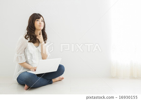A woman who operates a personal computer with... - Stock Photo ...
