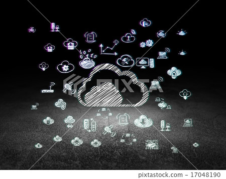 Cloud computing concept: Cloud in grunge dark room - Stock Illustration ...
