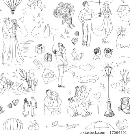 Seamless pattern with love story elements - Stock Illustration ...