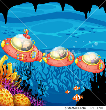 Children riding submarine underwater - Stock Illustration [17164701 ...