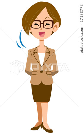 A woman wearing glasses and wearing a suit nods... - Stock Illustration ...