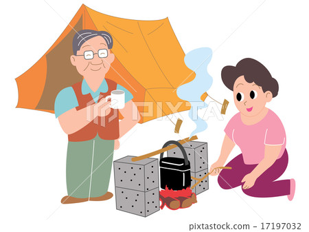 Moms and dads cooking rice with camp - Stock Illustration [17197032 ...