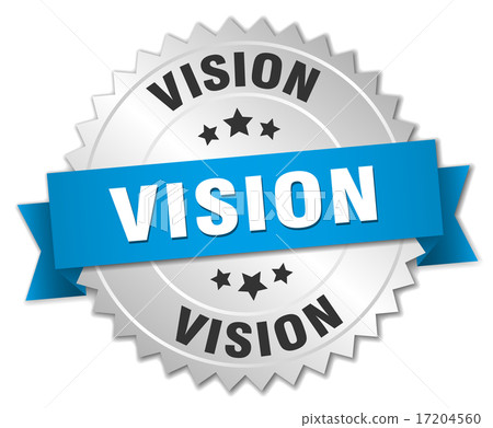 vision 3d silver badge with blue ribbon - Stock Illustration [17204560 ...