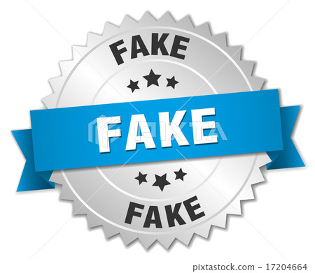 fake 3d silver badge with blue ribbon - Stock Illustration [17204664 ...