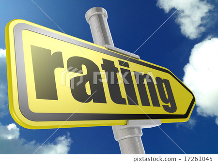 Yellow road sign with rating word under blue sky - Stock Illustration ...