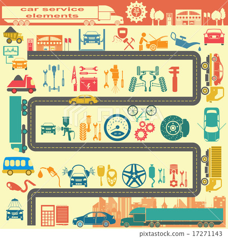 Set of auto repair service elements - Stock Illustration [17271143] - PIXTA