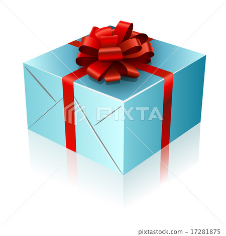 Blue present box with red ribbon and bow. - Stock Illustration ...