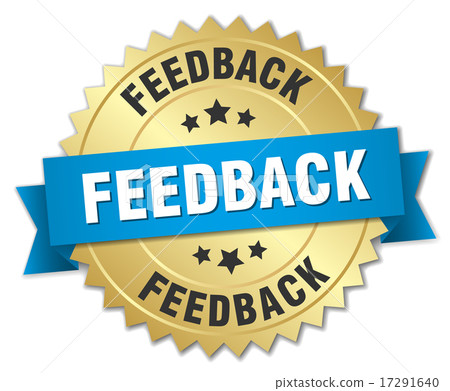 feedback 3d gold badge with blue ribbon - Stock Illustration [17291640 ...