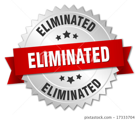 eliminated 3d silver badge with red ribbon - Stock Illustration ...
