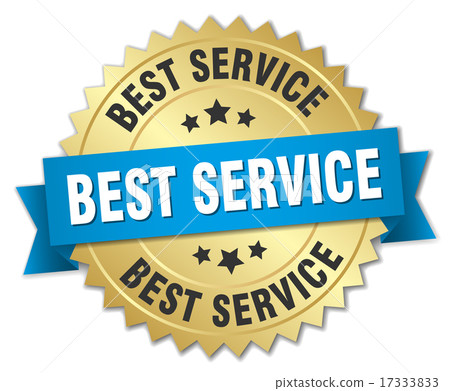best service 3d gold badge with blue ribbon - Stock Illustration ...