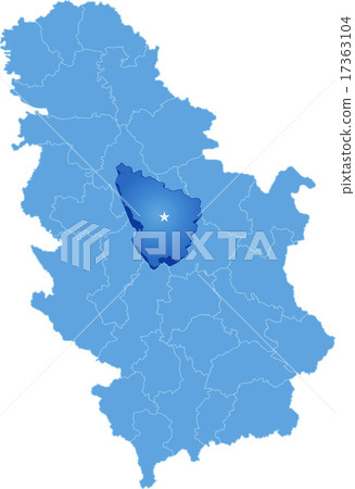 Map of Serbia, Subdivision Sumadija District - Stock Illustration ...