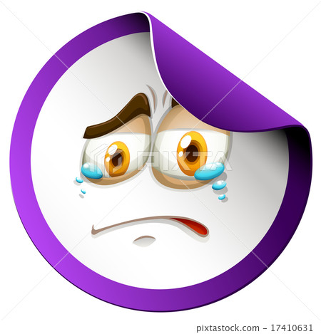 Crying face on purple sticker - Stock Illustration [17410631] - PIXTA
