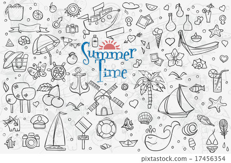 Stock Illustration: Large set of outline drawings on the theme summer ...