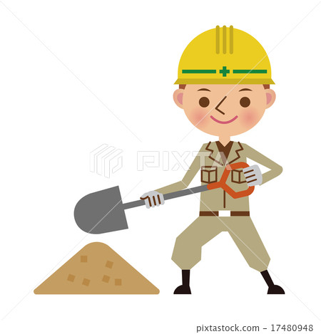 A civil engineer who places the earth on a shovel - Stock Illustration ...