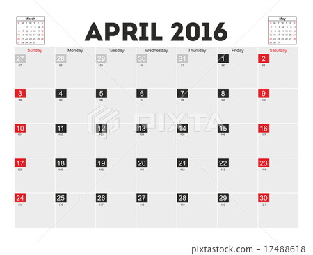 Vector planning calendar April 2016 - Stock Illustration [17488618] - PIXTA