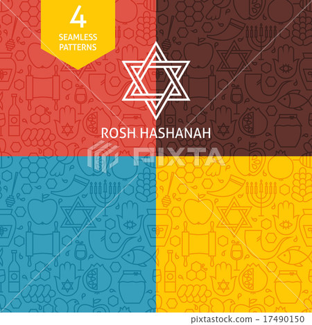 Thin Line Rosh Hashanah Holiday Patterns Set - Stock Illustration ...