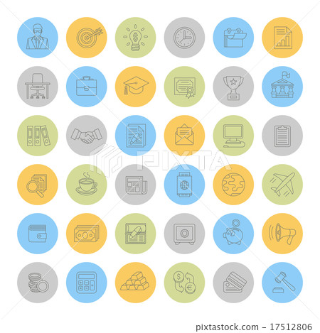 Flat thin line round business and finance icons - Stock Illustration ...