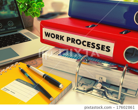 Red Office Folder with Inscription Work Processes. - Stock Illustration ...