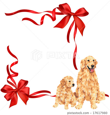 Dog and ribbon frame - Stock Illustration [17617980] - PIXTA