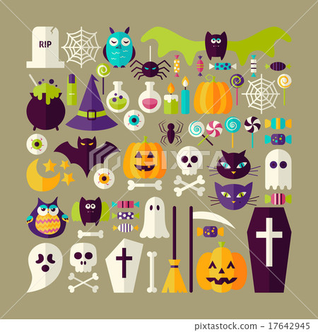 Big Flat Vector Set Halloween Holiday Object - Stock Illustration ...
