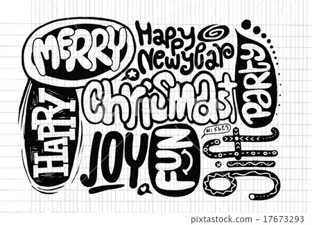 Hand drawing Doodle Flat Design Christmas words - Stock Illustration ...