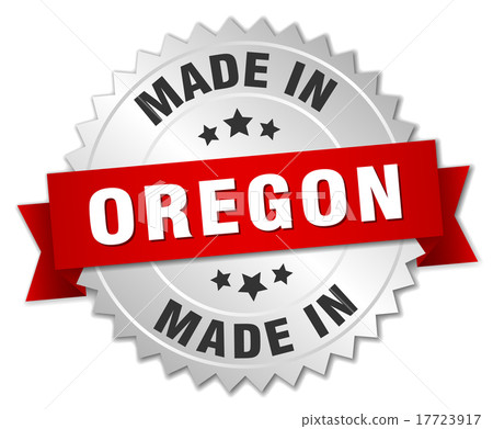 made in Oregon silver badge with red ribbon - Stock Illustration ...