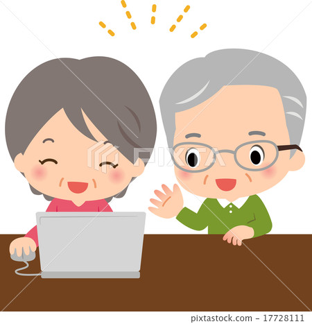 Senior men and women using laptop computers - Stock Illustration ...