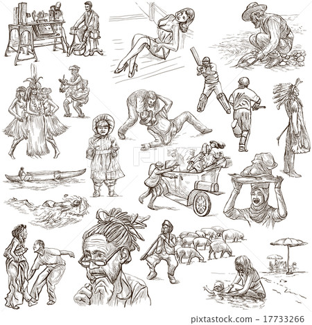 An hand drawn pack, line art - PEOPLE - Stock Illustration [17733266 ...