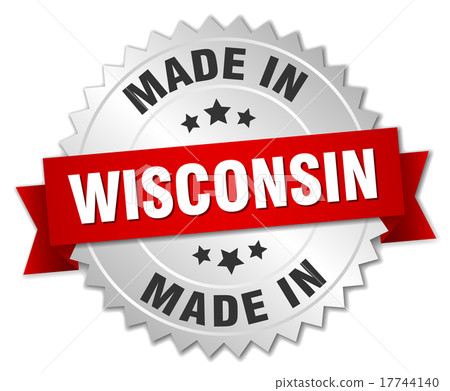 made in Wisconsin silver badge with red ribbon - Stock Illustration ...