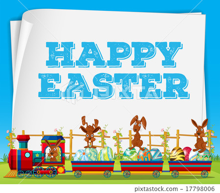 Happy Easter poster with rabbits on train - Stock Illustration ...