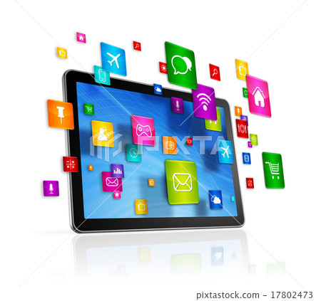 Tablet PC and flying apps icons - Stock Illustration [17802473] - PIXTA