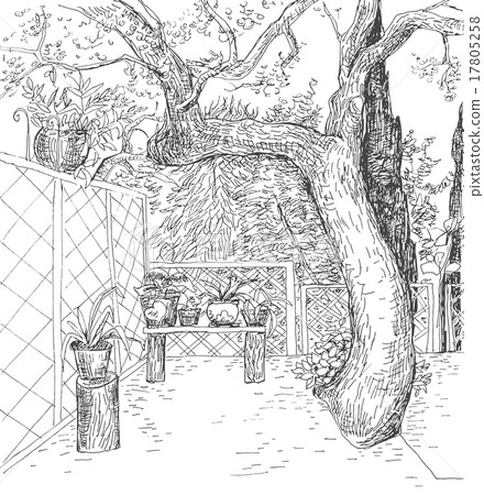 hand drawn sketch with cute outdoor territory - Stock Illustration ...