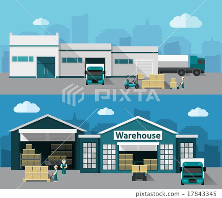 Warehouse Flat Banner Set - Stock Illustration [17843345] - PIXTA