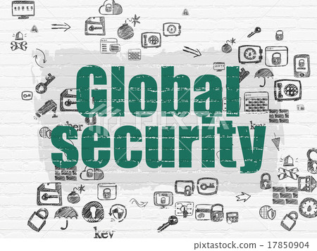 Safety concept: Global Security on wall background - Stock Illustration ...