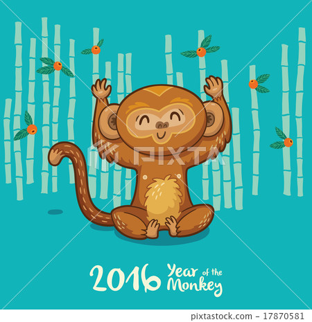 New Year card with Monkey for year 2016 - Stock Illustration [17870581 ...