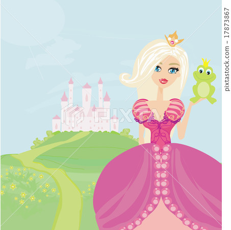 Beautiful young princess holding a big frog - Stock Illustration ...