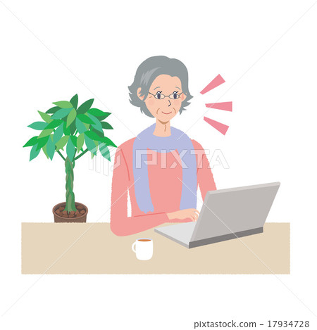 Personal computer illustration Elderly - Stock Illustration [17934728 ...