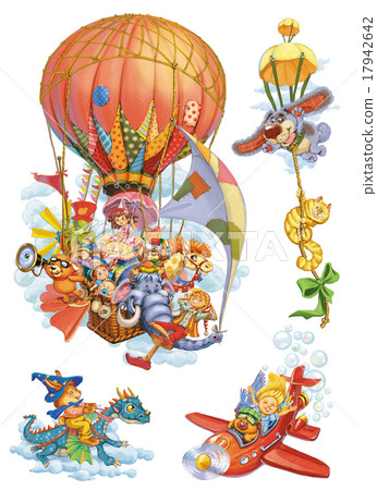 Set of fantasy characters, traveling by air. - Stock Illustration ...