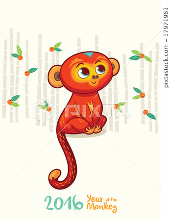 New Year card with Red Monkey for year 2016 - Stock Illustration ...