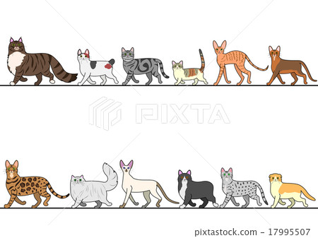 One row of cat walking set - Stock Illustration [17995507] - PIXTA