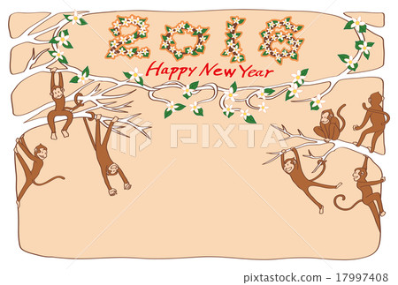 New Year's cards in 2016 - Friends of monkeys... - Stock Illustration ...