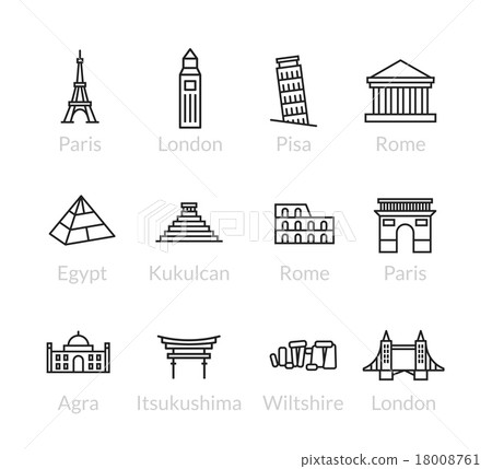 World landmarks outline icons set - Stock Illustration [18008761] - PIXTA