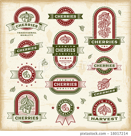 Vintage cherry labels set - Stock Illustration [18017214] - PIXTA