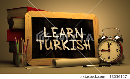 Hand Drawn Learn Turkish Concept on Chalkboard. - Stock Illustration ...