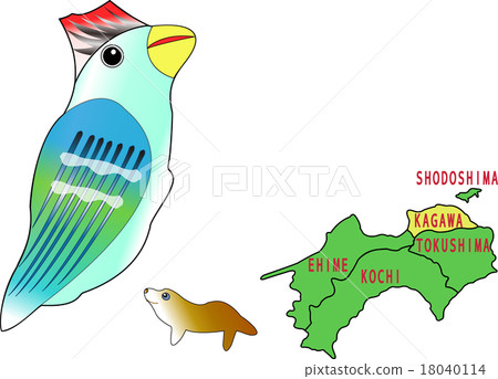 Map animal Shikoku Kagawa bird - Stock Illustration [18040114] - PIXTA