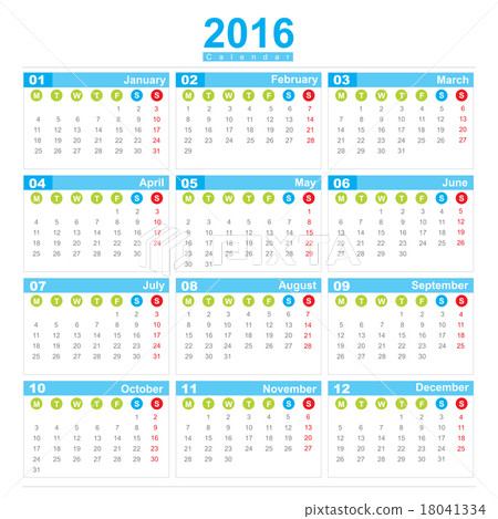 2016 Calendar week start monday - Stock Illustration [18041334] - PIXTA