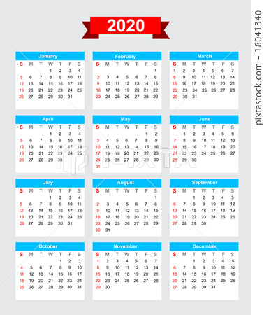 2020 calendar week start sunday-插圖素材 [18041340] - PIXTA圖庫
